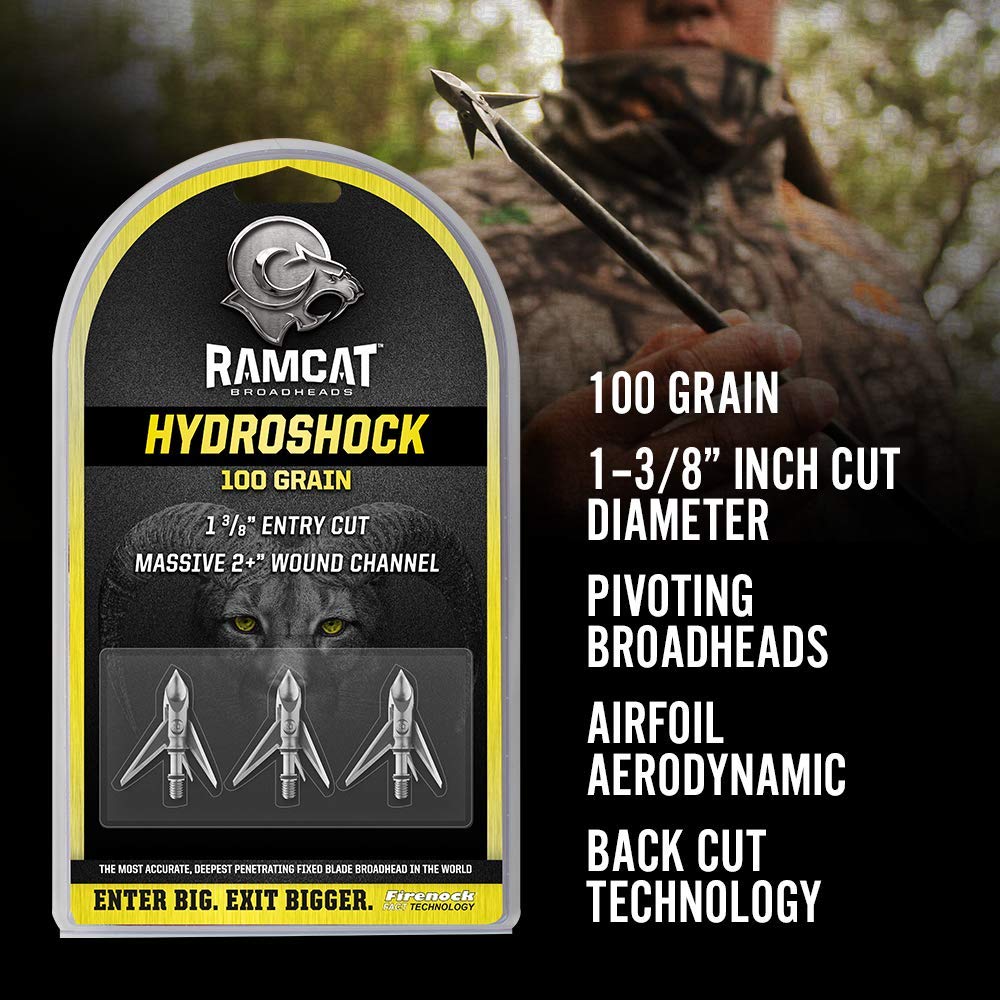 Ramcat Hydroshock Pivoting Broadheads 100 Grain, 2 PK (6 Total)