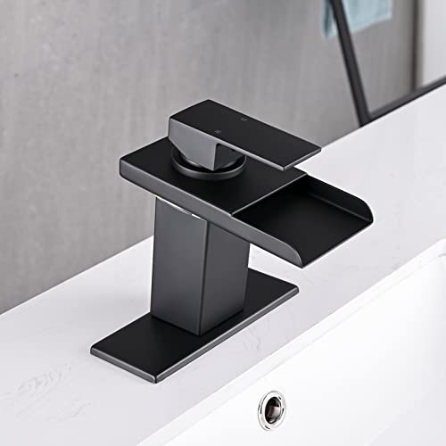 ZORIOU Waterfall Bathroom Sink Faucet, Cold and Hot Water Temperature Sensitive, Wide Spout Basin Modern Faucet with 3 Colors Changes (Matte Black)