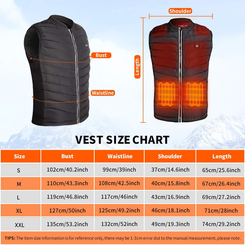 Srivb Heated Vest, USB Charging Heating Vest for Men Women Washable Body Warmer with Battery Pack for Outdoor Camping