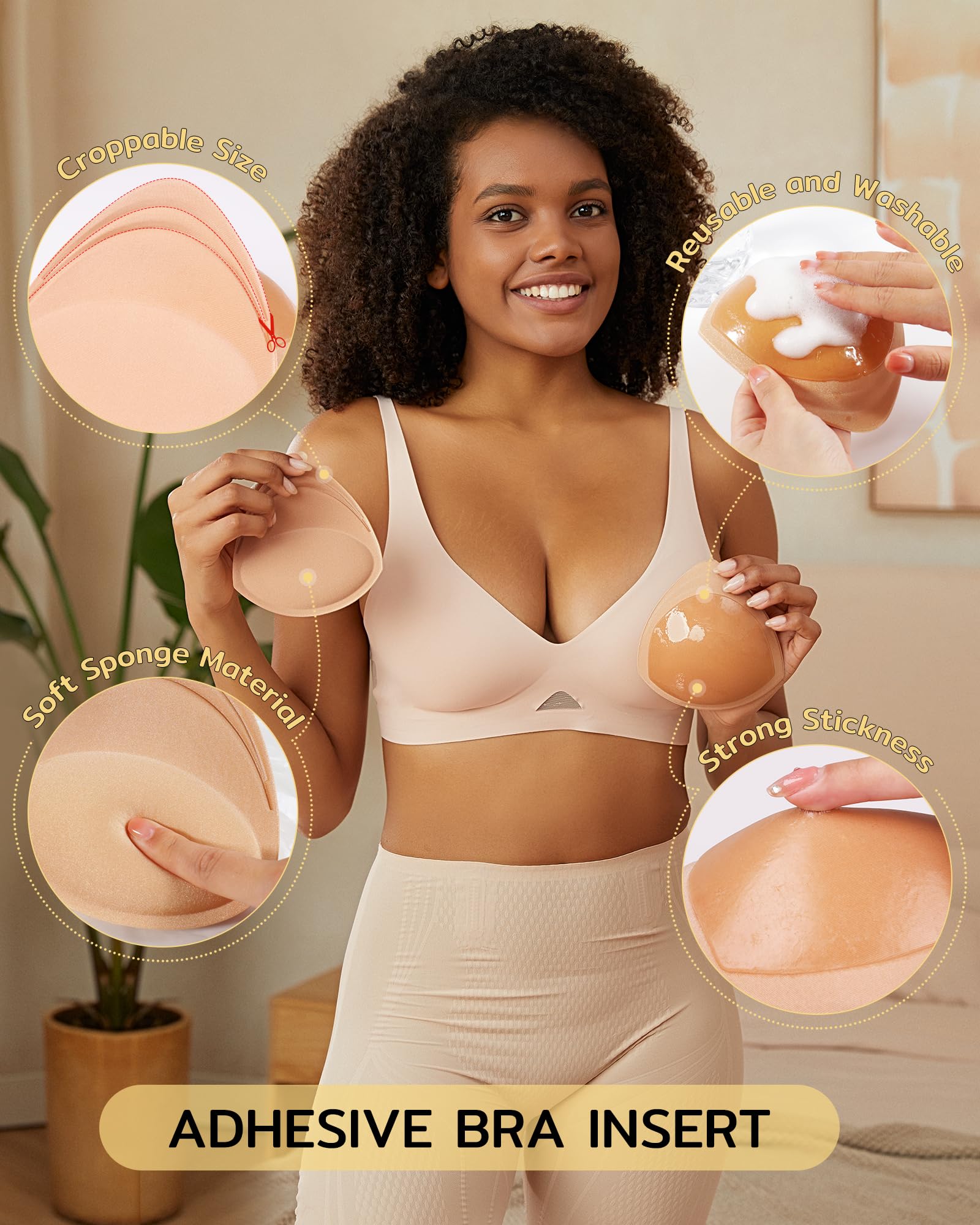 Niidor Self-Adhesive Bra Pads Insert Removable Triangle Push Up Sticky Bra Cups Inserts Breast Lifter for Bikini Swimsuit
