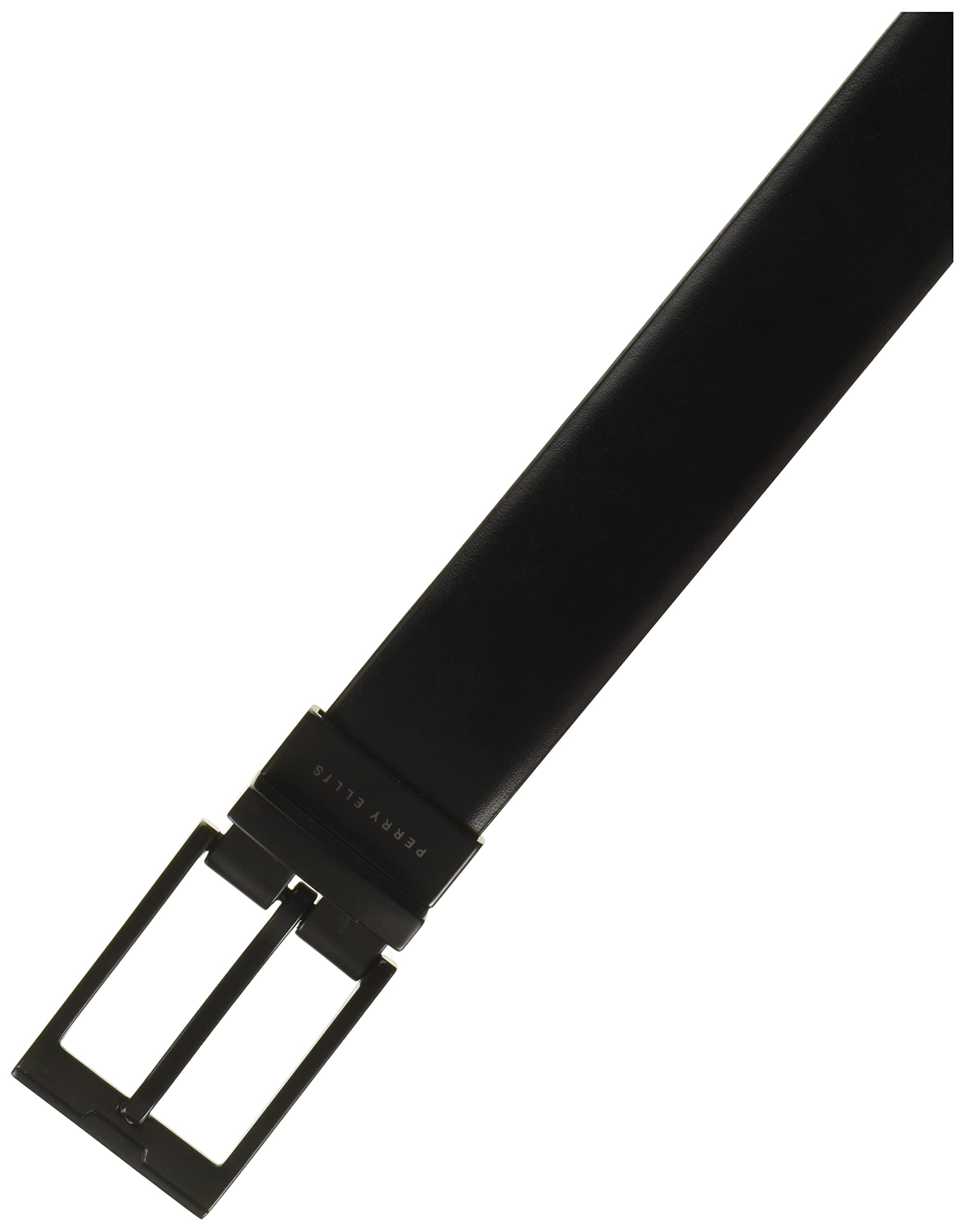 Perry Ellis Men’s Cop Belt with Burnished Edges and a Black Prong Buckle, Reversible Leather Belt for Men, Black, 32