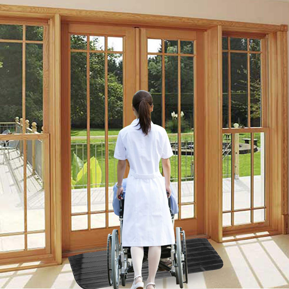 ScinoTec 2" High Solid Rubber Power Wheelchair Scooter Threshold Entry Ramp Doorway 1 Pack 43.3" x 16" x 2"(H) (2" Rise, 1 Pack-Black)