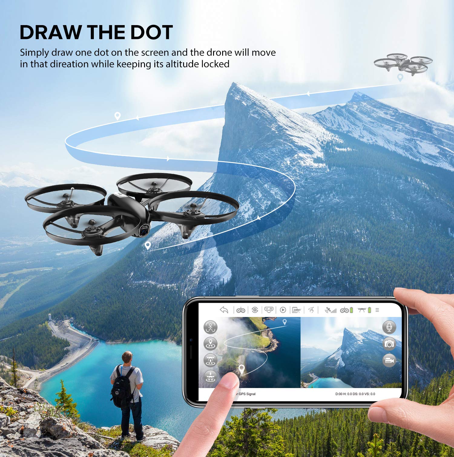 Potensic U47 Camera Drone, FPV RC Quadcoper with 720P HD Camera Live Video, Altitude Hold, Headless Mode, One Key Return and Speed Adjustment