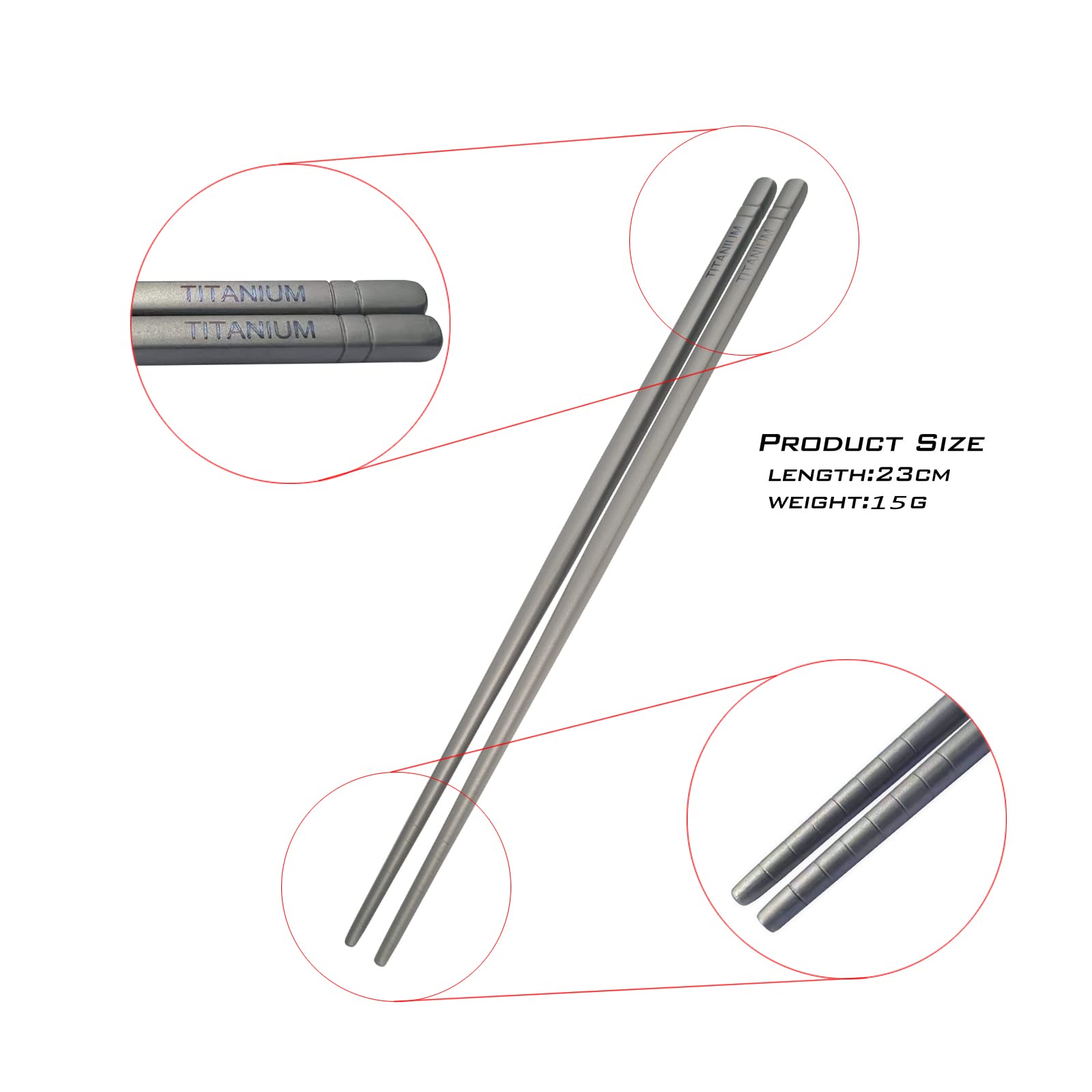 Titanium Chopsticks Ultralight 2 Pairs Square Standard Length Rice, Noodles and Sushi Reusable Cutlery Cookware (9 inches (23cm))