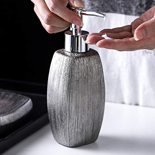 Soap Dispenser 6-Piece Bathroom Accessory Set Luxury Electroplated Silver Ceramic Soap Dispenser Set Includes: Lotion Dispenser, Cotton Swab Bottle, Tray, Tumbler and Soap Dish Soap Dispenser for Bath