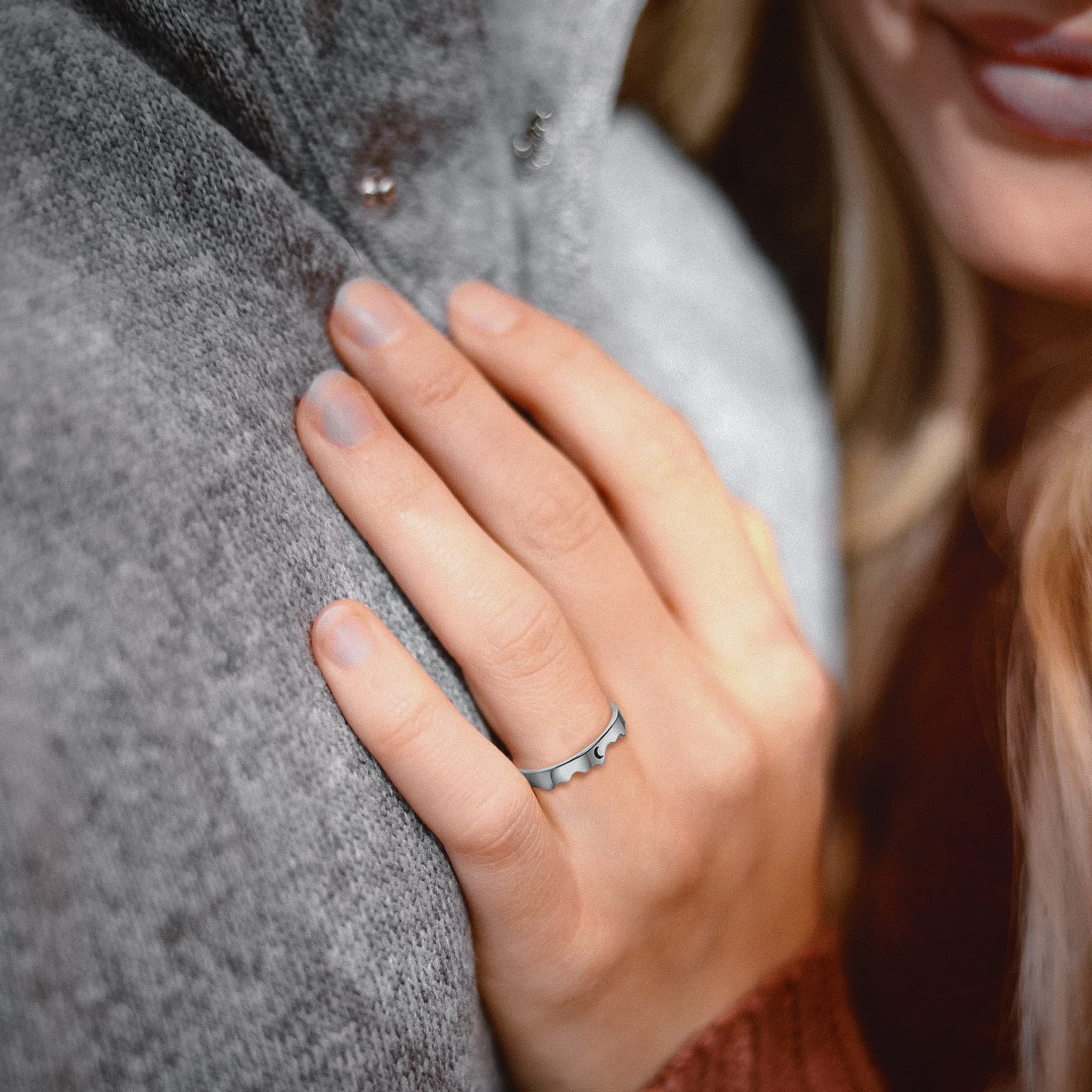Wizaba Sun and Moon Matching Rings Set in Silver - Adjustable, Symbolic Couple or Friendship Rings