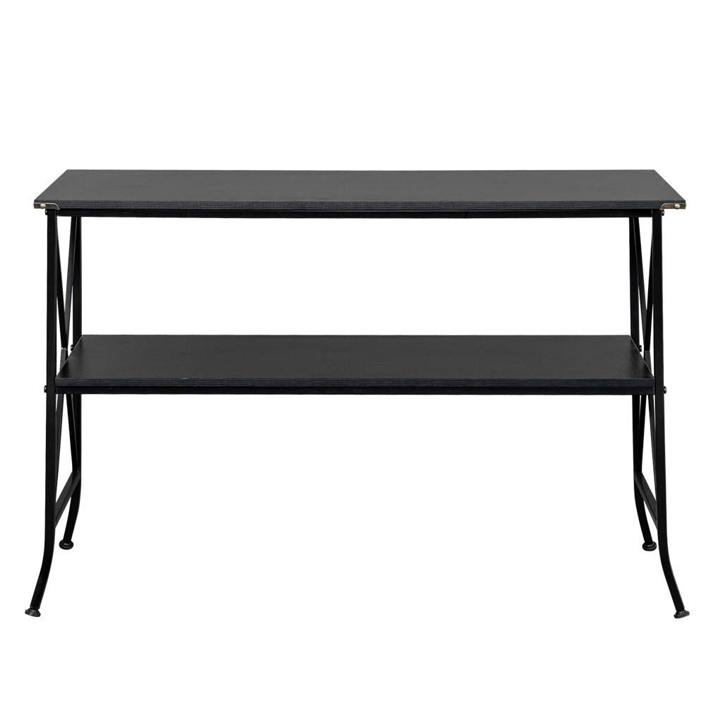 SSLine 2-Shelf Wood Sofa Console Table Classic X-Design Entryway Accent Tables 15.7" W Black Finish Hall Table Home Office Occasional Bookcase Display Shelves Organizer w/Metal Frame, Easy Assembly