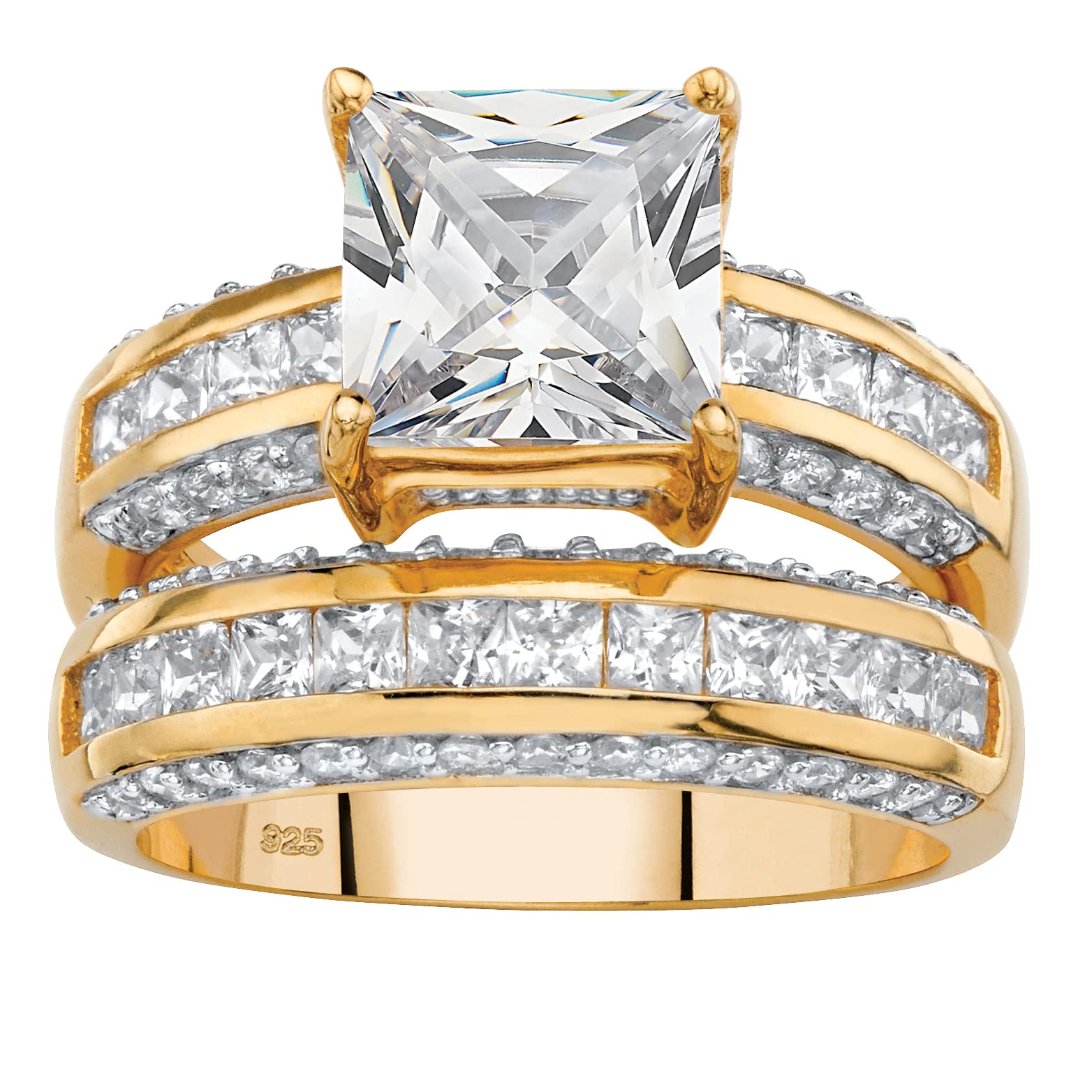 PalmBeach Yellow Gold-plated Sterling Silver Princess Cut Cubic Zirconia Bridal Ring Set Sizes 6-10 Size 7