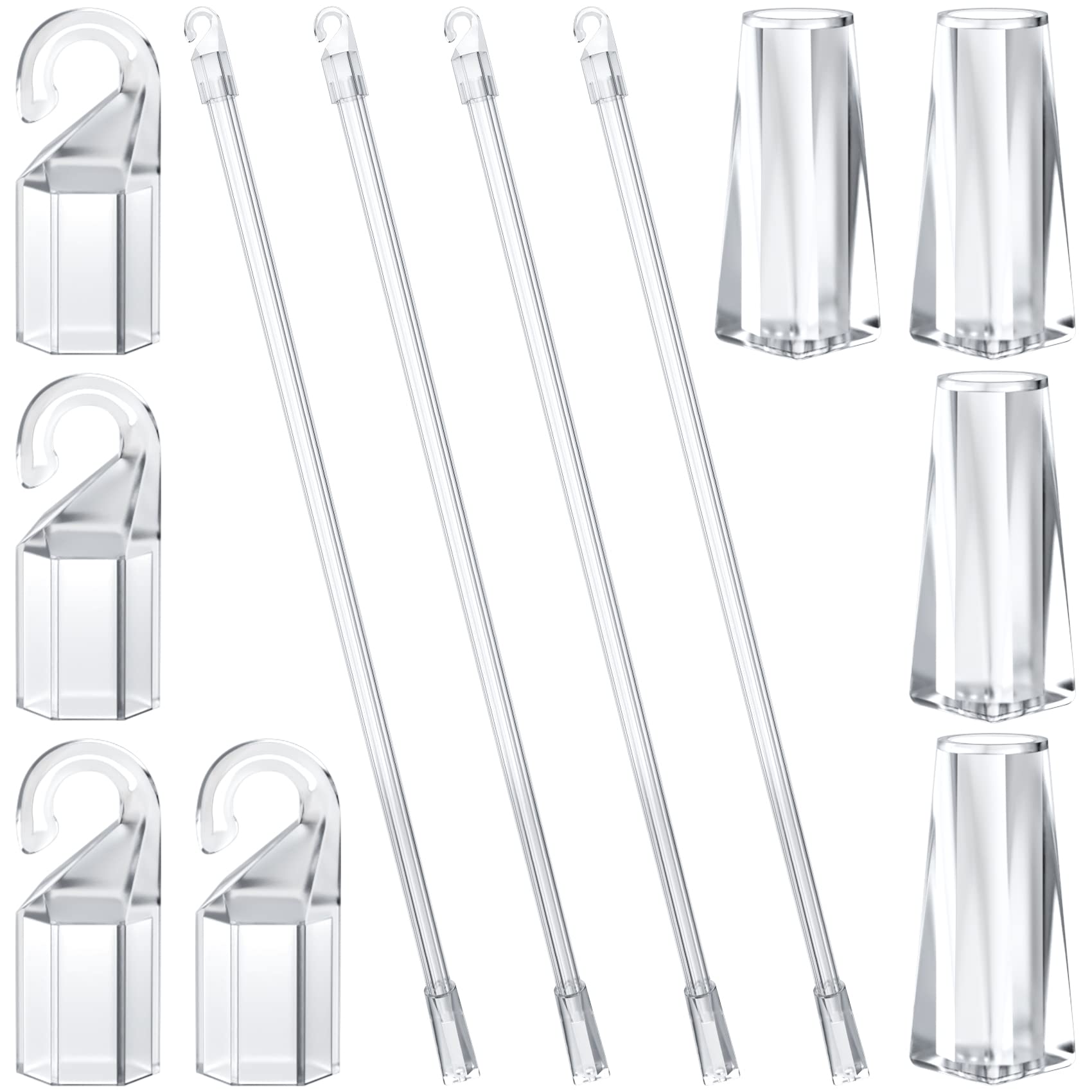 PAGOW 6Sets Vertical Blind Wand, 12 Inches Transparent PVC Blind Tilt Wand with Hook and Handle, Blind Rod Opener Long Window Blind Stick Replacement Parts