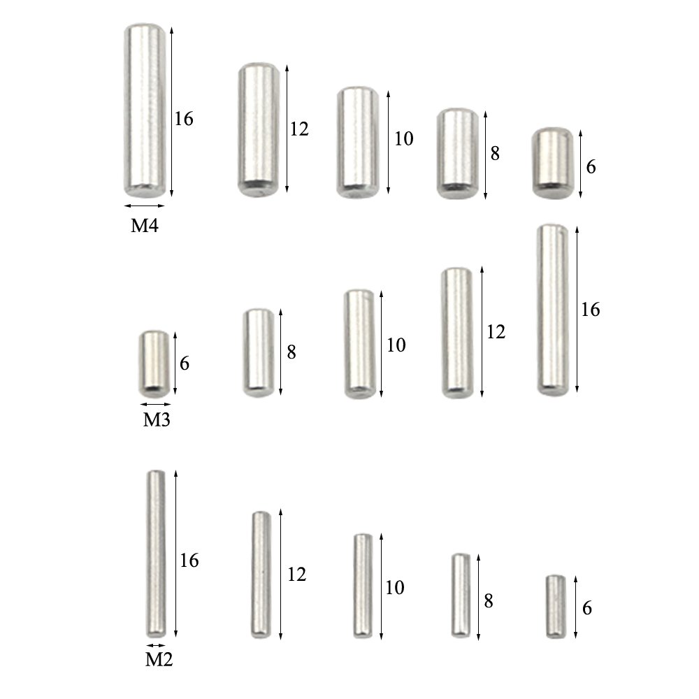 XINGYHENG 225Pcs 15 Kinds M2 M3 M4 304 Stainless Steel Dowel Pins Assortment Kit( Round Straight Pin Fixed Element Set with A Storage Box)