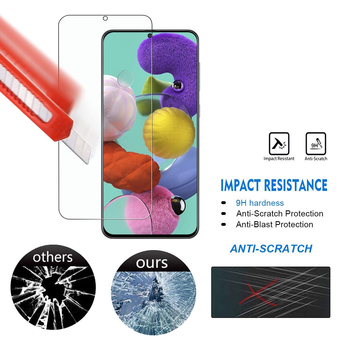PULEN [5-Pack] Tempered Glass for Samsung Galaxy A51 Screen Protector 3 Packs+2 Packs Camera Lens Protector,9H Hardness HD Clear Scratch Resistant Bubble Free Anti-Fingerprints
