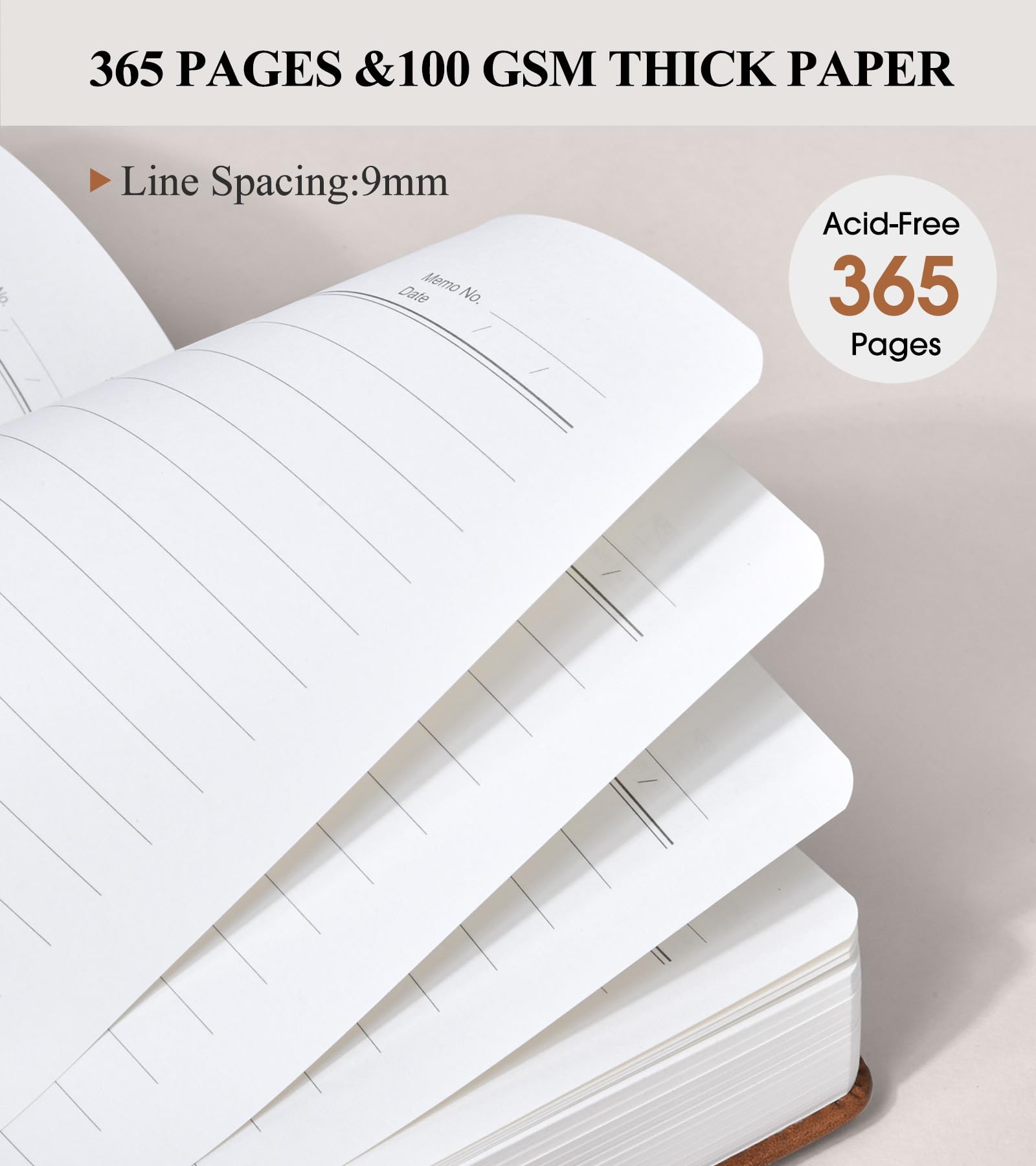 PAIBAS 365 Page Thick Lined Journal Notebook for Men Women, A4 Large Leather Journals for Writing, Hardcover Notebooks for Work, School, Note Taking, Business, Travel Diary, College Ruled 8.5" x 11"