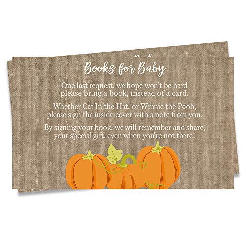 Pumpkin Bring A Book Cards Little Burlap Baby Shower Autumn Fall Halloween Harvest Sprinkle Baby's First Book Library Keepsake (25 count)