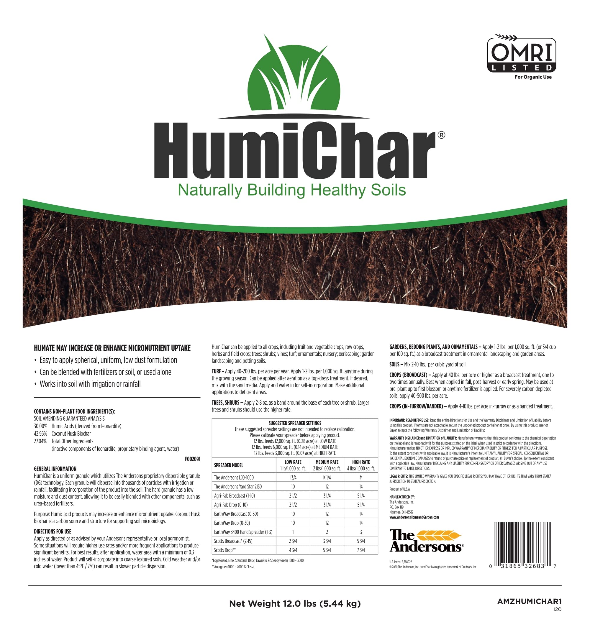 The Andersons HumiChar Organic Soil Amendment with Humic Acid and Biochar Covers 12,000 sq ft (12 lb)