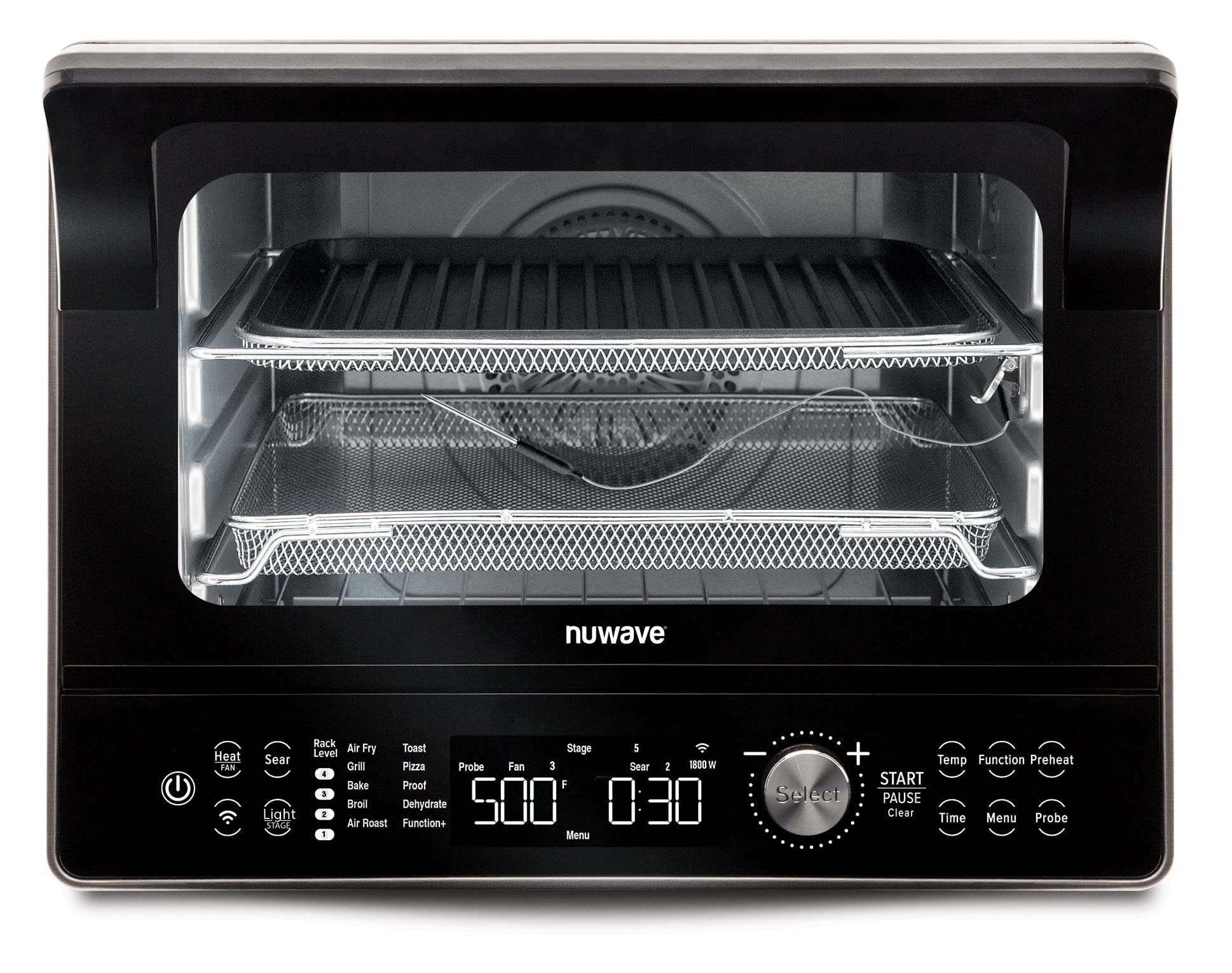 NuWave TODD ENGLISH iQ360 Digital Smart Oven, 20-in-1 Convection Infrared Grill Griddle Combo, 34-Qt Mega Capacity, 1800 Watts & Double Precision Induction Cooktop