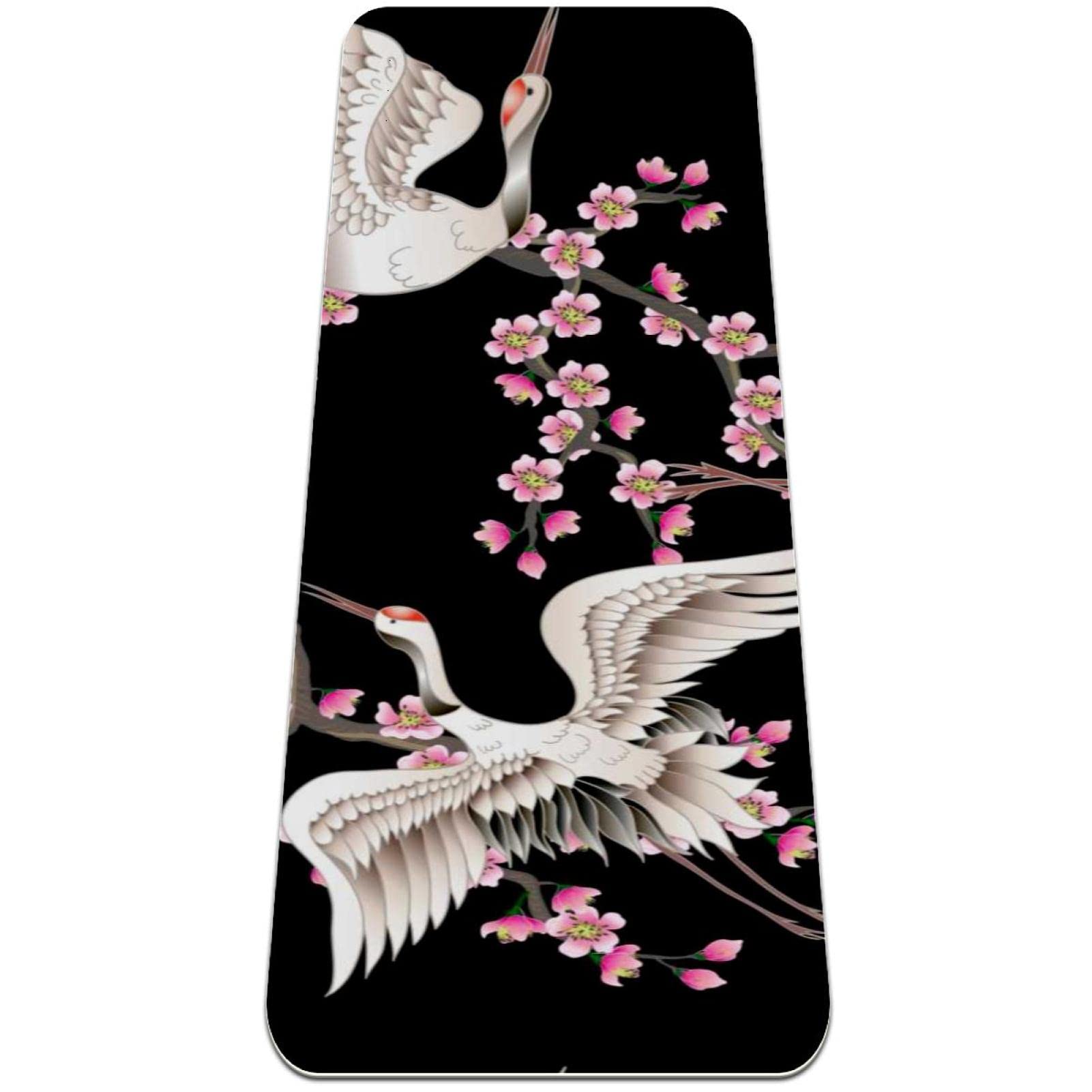 Yoga Mat, Yoga Mats for Home Workout, Workout Mat, Exercise Mats, Pilates Mat, animal bird crane pink flower black pattern