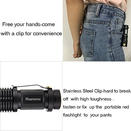 Ploarnovo Red Flashlight LED Single Mode Red Torch Zoomable Red Light Flashlight with Clip for Hunting Astronomy, Aviation, Night Observation,4-Pack