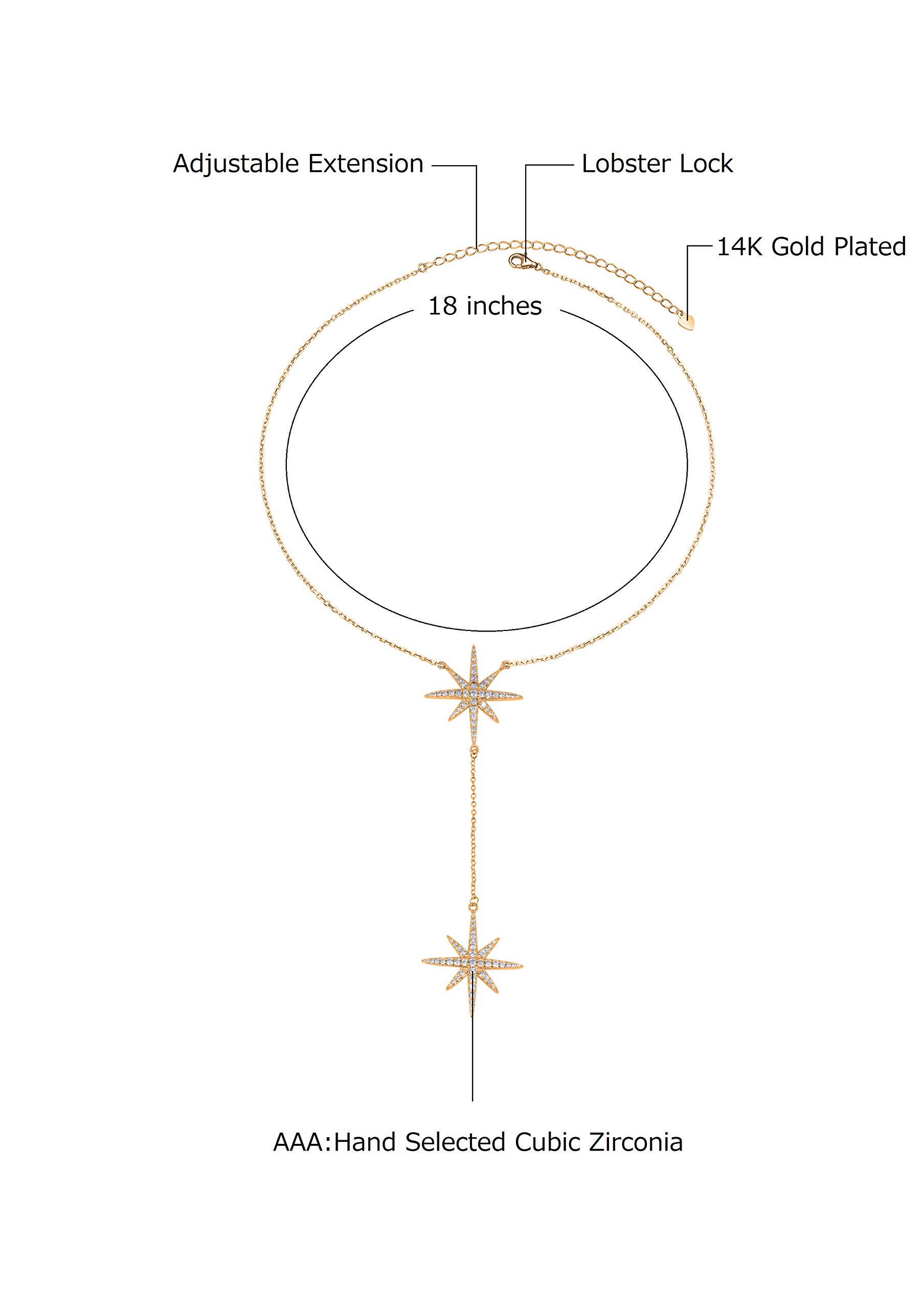 Savlano 14K Yellow Gold Plated Cubic Zirconia Round Cut Starburst 18 Inches Pendant Chain Necklace For Women