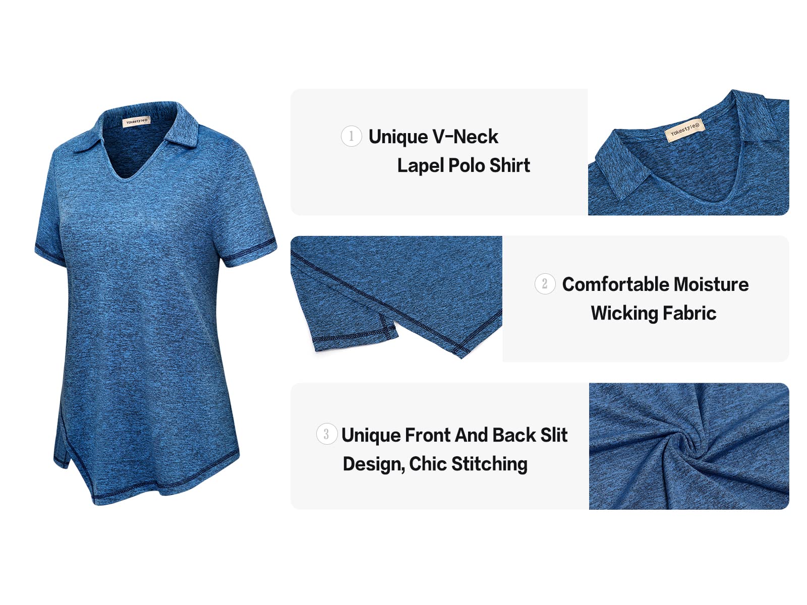 Yetskeslea Womens V Neck Golf Polo Shirts Short Sleeve Sport Shirt Workout Tops Blue L