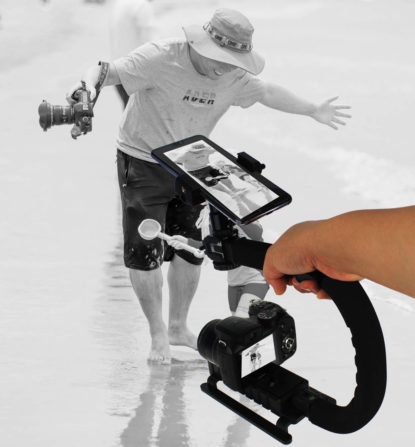 Stabilizer for Camera Smartphone GoPro DSLR/Mirrorless/Action Camera Camcorder, Foldable Handle Grip Handheld Video Rig Steadicam for All GoPro, Camera, Camcorder, iPhone, Huawei, Samsung etc