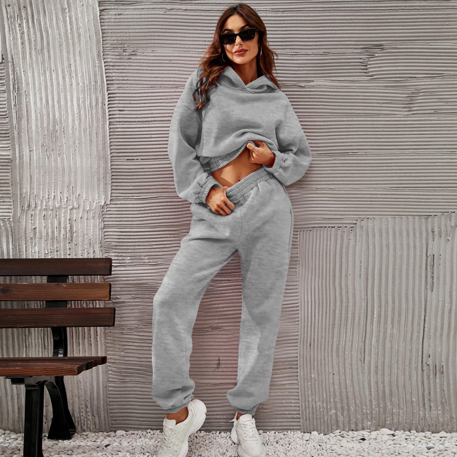 Women's Fashion 2 Piece Outfits Set Casual Sweatsuit Pullover Hoodie Jogger Pants Winter Warm Sport Workout Set