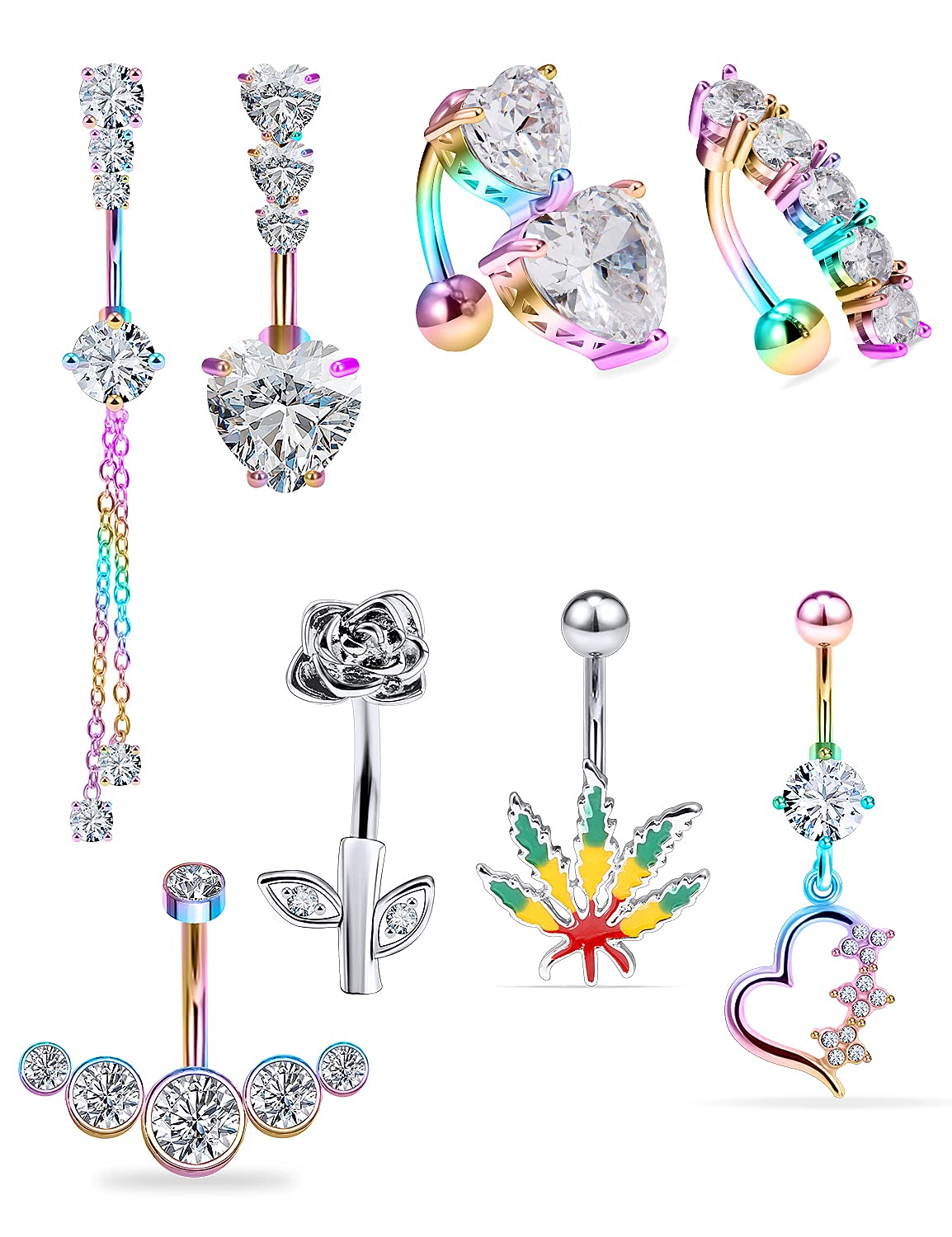 Tvalccoy Belly Button Ring Belly Rings Belly Button Rings Belly Ring Belly Piercing Jewelry Belly Button Piercing Belly Button Ring Surgical Steel Belly Piercing Dangle Belly Button Rings
