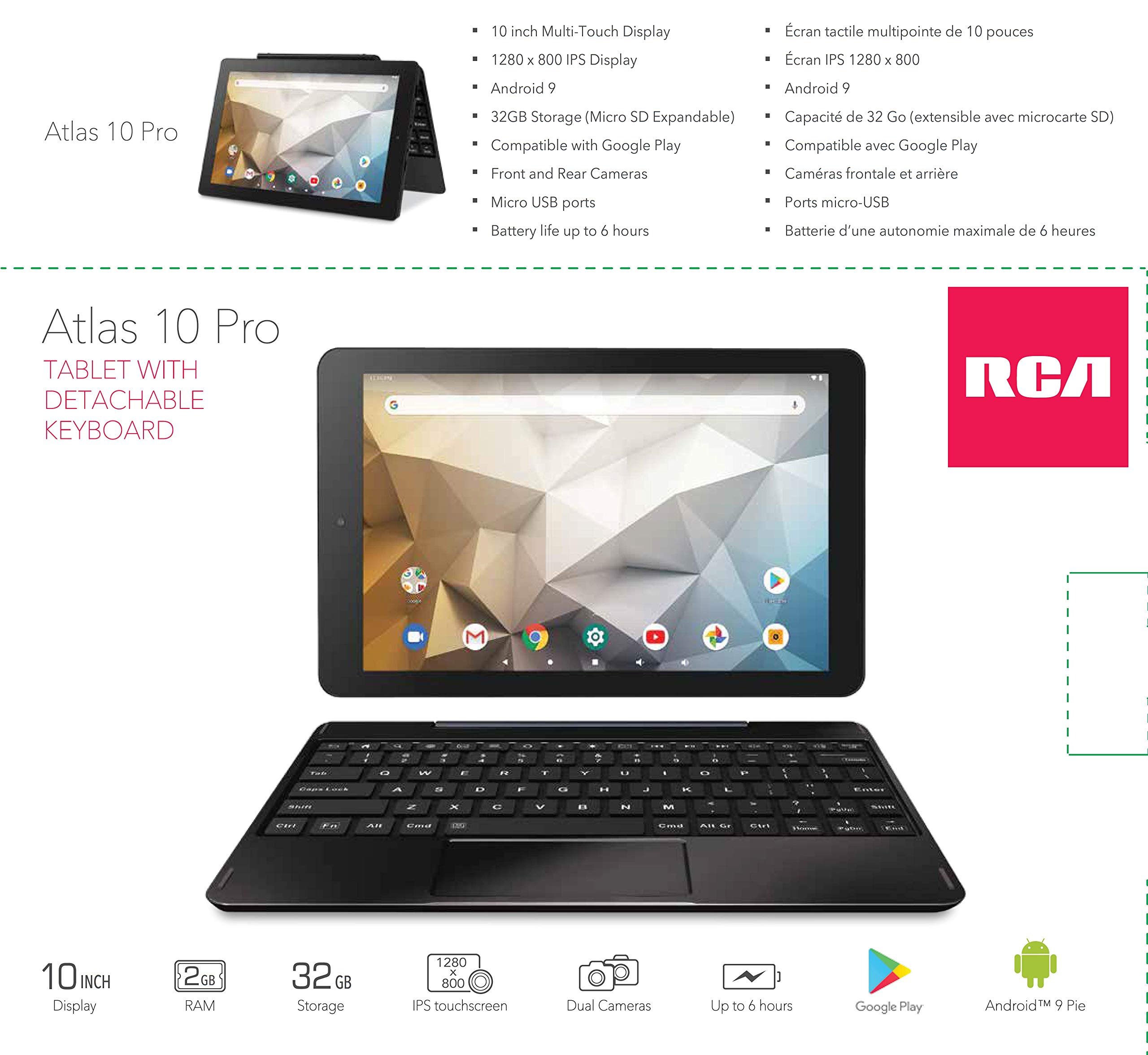 RCA Newest Best Performance Tablet Quad-Core 2GB RAM 32GB Storage IPS HD Touchscreen WiFi Bluetooth with Detachable Keyboard Android 9 Pie (10", Charcoal)