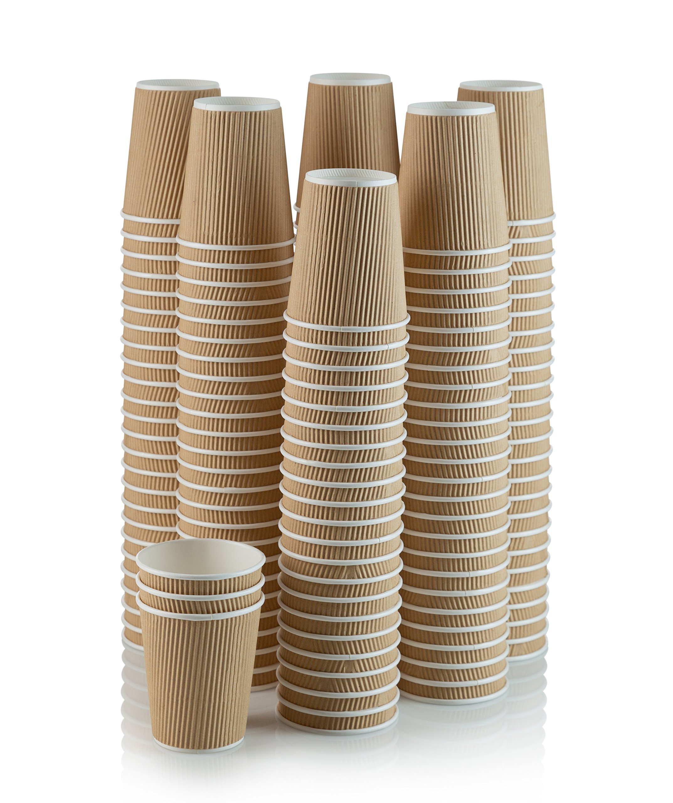 NYHI Set of 150 Ripple Insulated Kraft 12-oz Paper Cups – Coffee/Tea Hot Cups | Recyclable |3-Layer Rippled Wall For Better Insulation | Perfect for Cappuccino, Hot Cocoa, or Iced Drinks