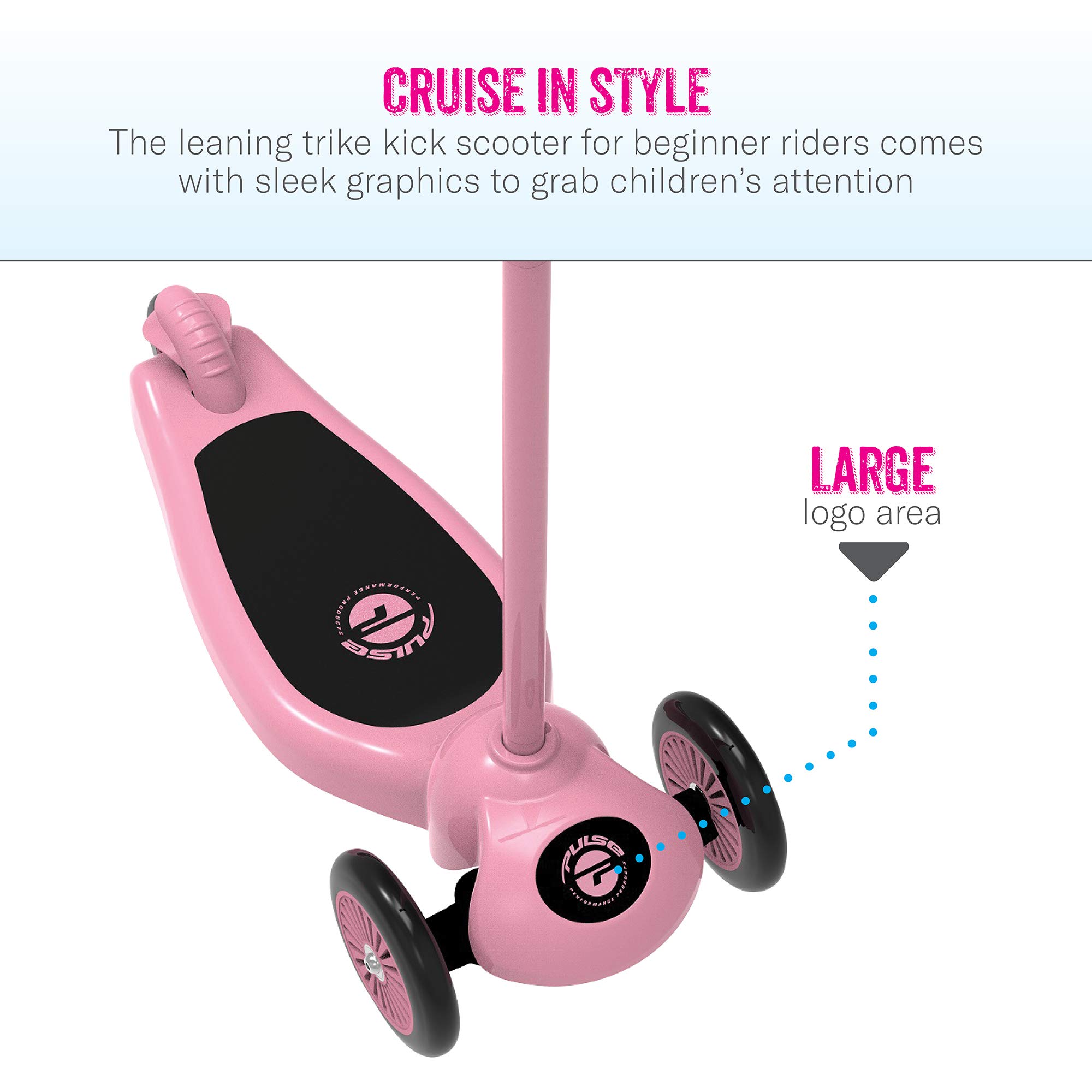 Pulse Performance Products 3 Wheel Lean to Steer Scooter Light Pink, 170654