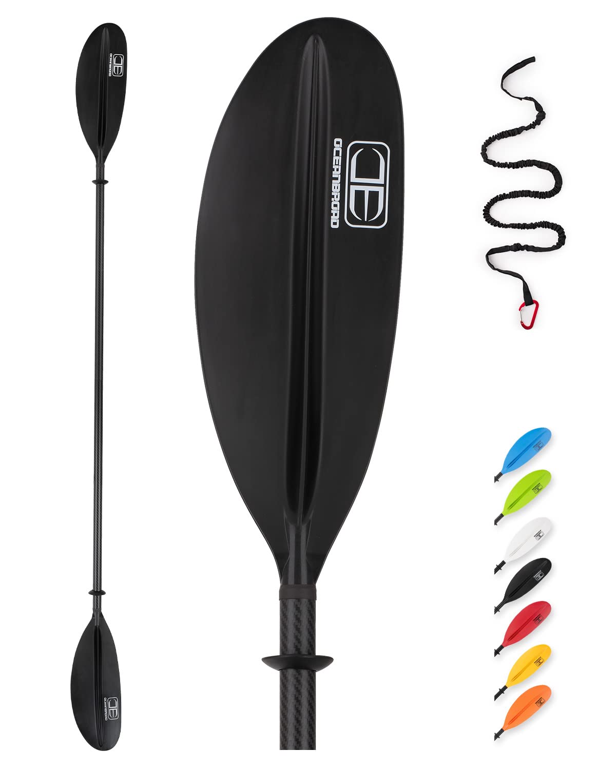 OCEANBROAD Kayak Paddle 230CM/90.5 Inches Premium Carbon Shaft Kayaking Boating Oar with Paddle Leash