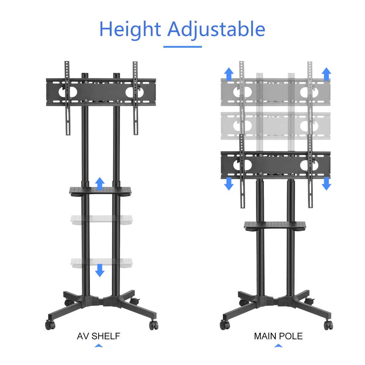 Suptek Mobile TV Cart Rolling TV Stand Mount with Wheels and Shelf for 32-70 inch LCD, LED, Plasma, Flat Screen Max VESA 600x400 (ML5074-3)