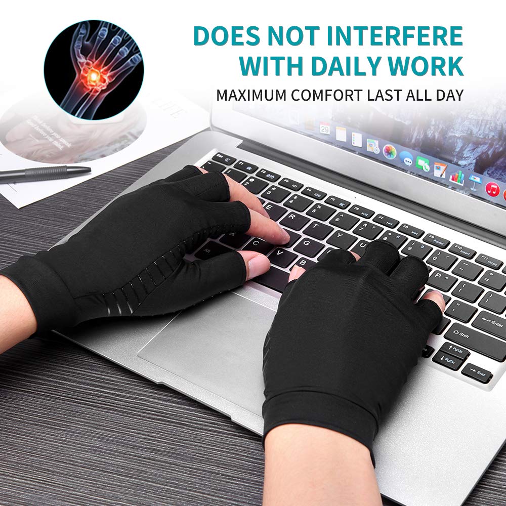 Ricbestlab Copper Arthritis Gloves for Women Men, Fingerless Breathable & Moisture Wicking Arthritis Compression Gloves for Computer Typing and Dailywork of Hands joint Support (Large)