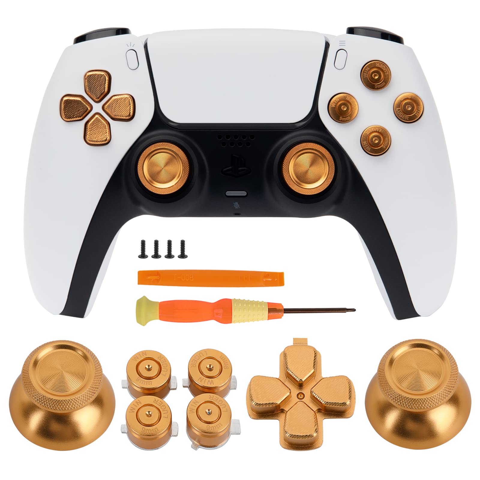 TOMSIN Metal Buttons Replacement Kit for PS5 Controller – Aluminum Thumbsticks & O X Square Triangle & Dpad Buttons Accessories Compatible with Dualsense Controller (Bronze)