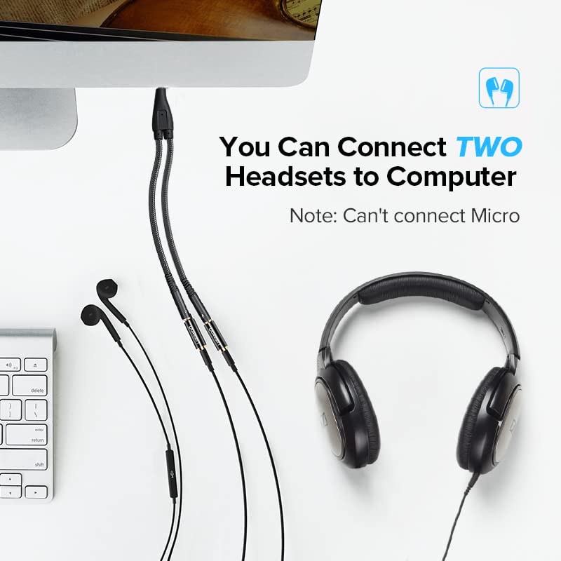 Nylon-Braided Headphone 3.5mm Splitter, 3.5mm 1 Male to 2 Female Headset Adapter, Separate Microphone and Earphone Converter for PC, Laptop, Desktop, Headphone, Gaming Headset