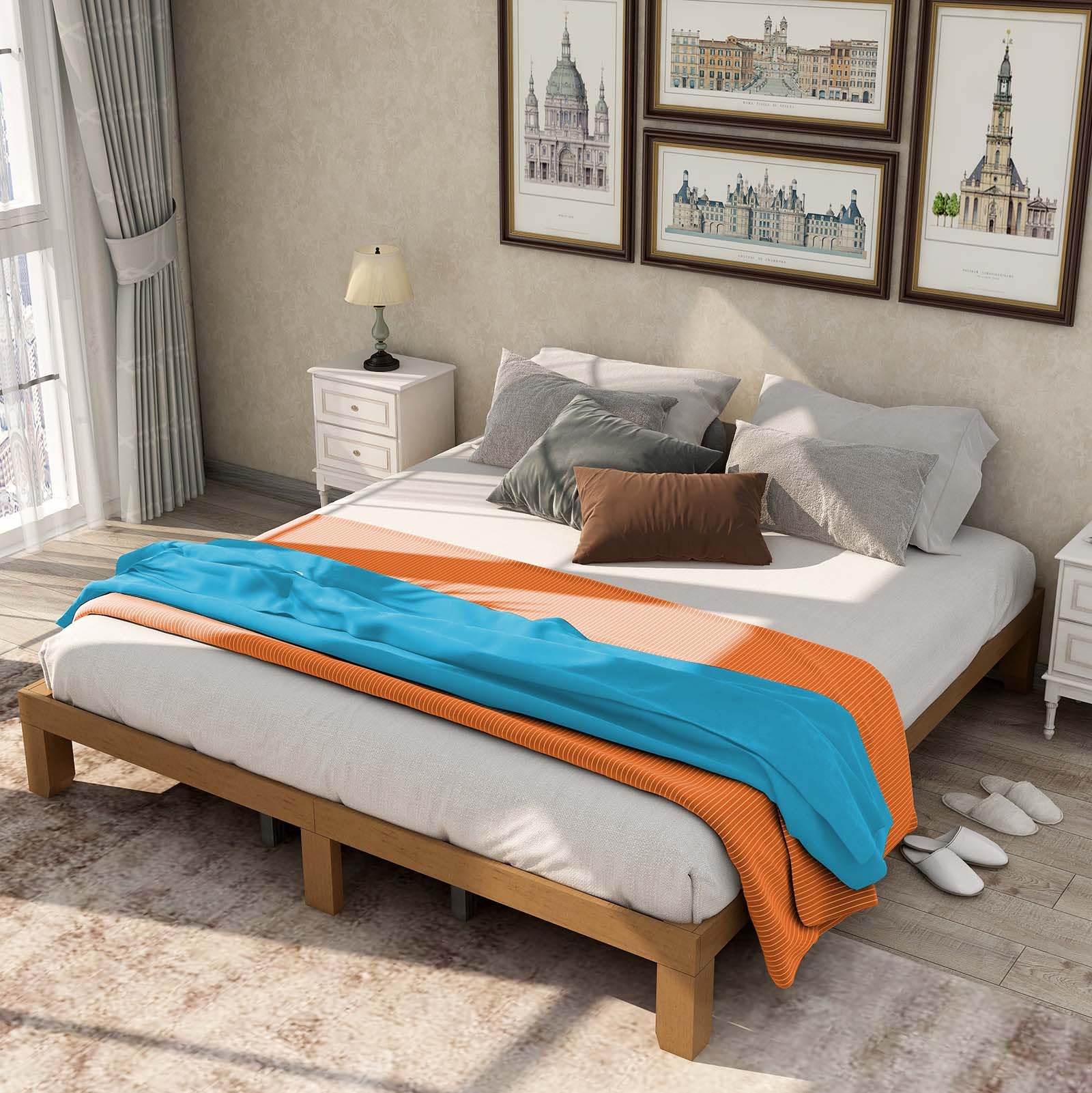 PIETFIU Classic Oak King Platform Bed Frame with Storage Underneath, Wooden Mattress Foundation King Size with Solid Wood Slat No Box Spring Needed Noiseless Easy Assembly (King)