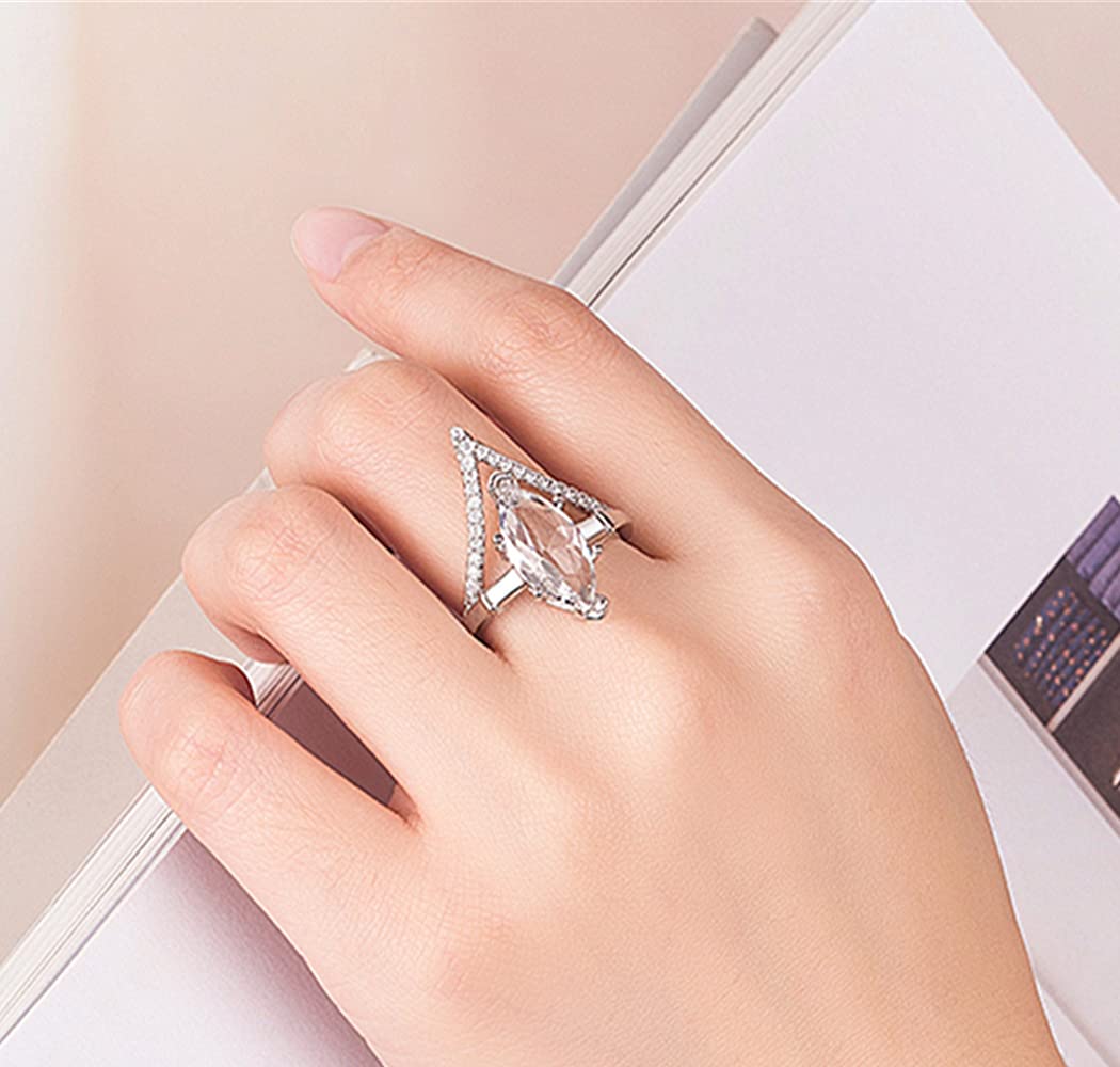 WDIYIEETN 925 Sterling Silver Rings Eye Shape Cubic Zirconia Promise Rings CZ Crystal Teardrop Shape Eternity Engagement Wedding Band Ring Size(6-11) (6)