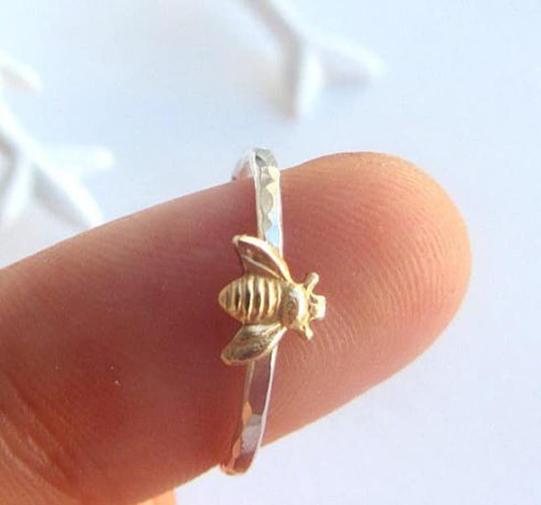 WDIYIEETN Cute Gold Tiny Honey Bee Ring Jewelry Wedding Band Thin Finger Ring Animal Lucky Honey Bee Knuckle Ring for Women (10)