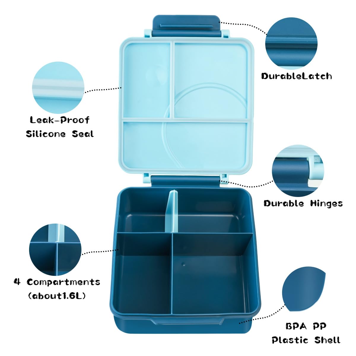 SKIEXOAD Bento box for kids - Insulated Lunch Box with 8oz thermos Food Jar ,Leak-proof Lunch Containers with 4-compartment BPA free and microwave-safe Gifts for kids (blue