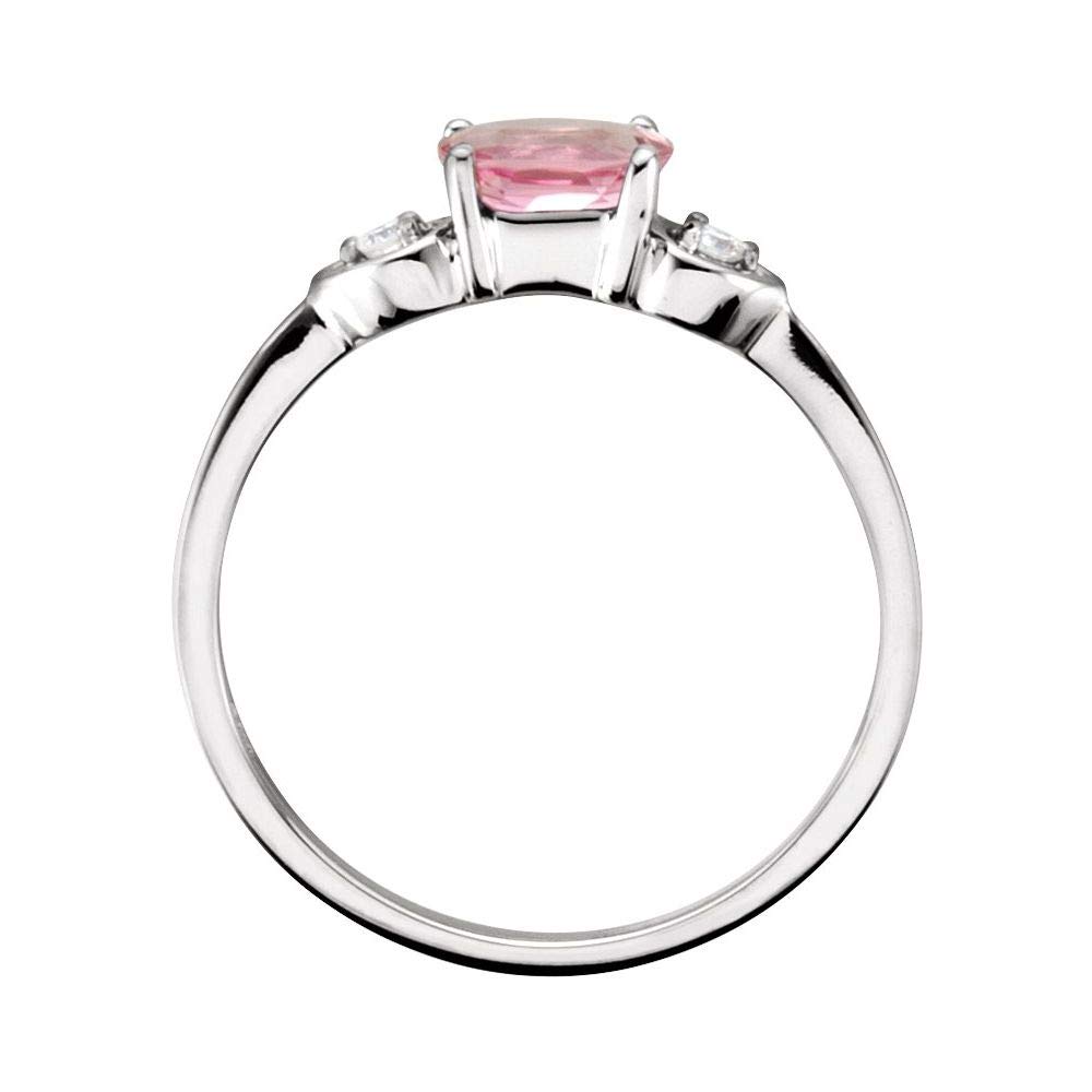 Solid 14k White Gold Pink Tourmaline and Diamond Accented 3 Three Stone Ring Band (Width = 4.3mm) - Size 5.5