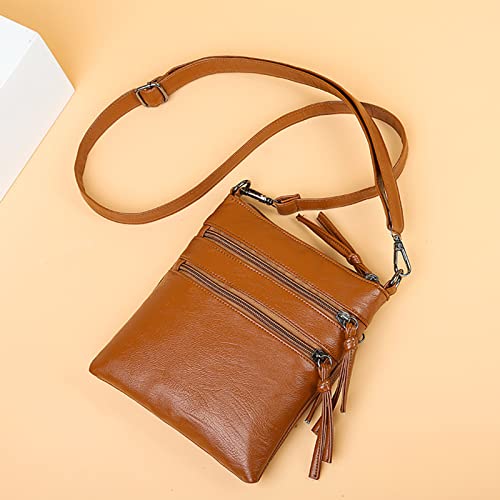 Women's Medium Zipper Pocket Crossbody Bag - Soft Leather Multifunctional Single Shoulder Bag for Outdoor Shopping