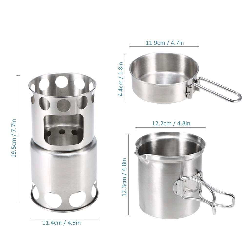 YFDM Camping Pot Set Foldable Handle Camping Pans Wood Stove Stainless Steel Cook Kit Cookware Hiking Outdoor Picnic