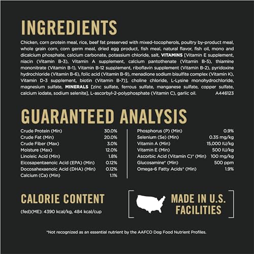 Purina Pro Plan High Calorie, High Protein Dry Dog Food, 30/20 Chicken & Rice Formula - 50 lb. Bag