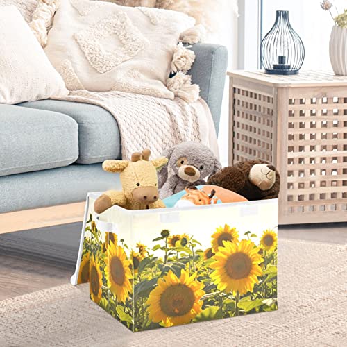RunningBear Sunflower Field Large Storage Bins with Lid Collapsible Storage Bin Laundry Baskets Decorative Storage Box for Rooms Playroom Shelves