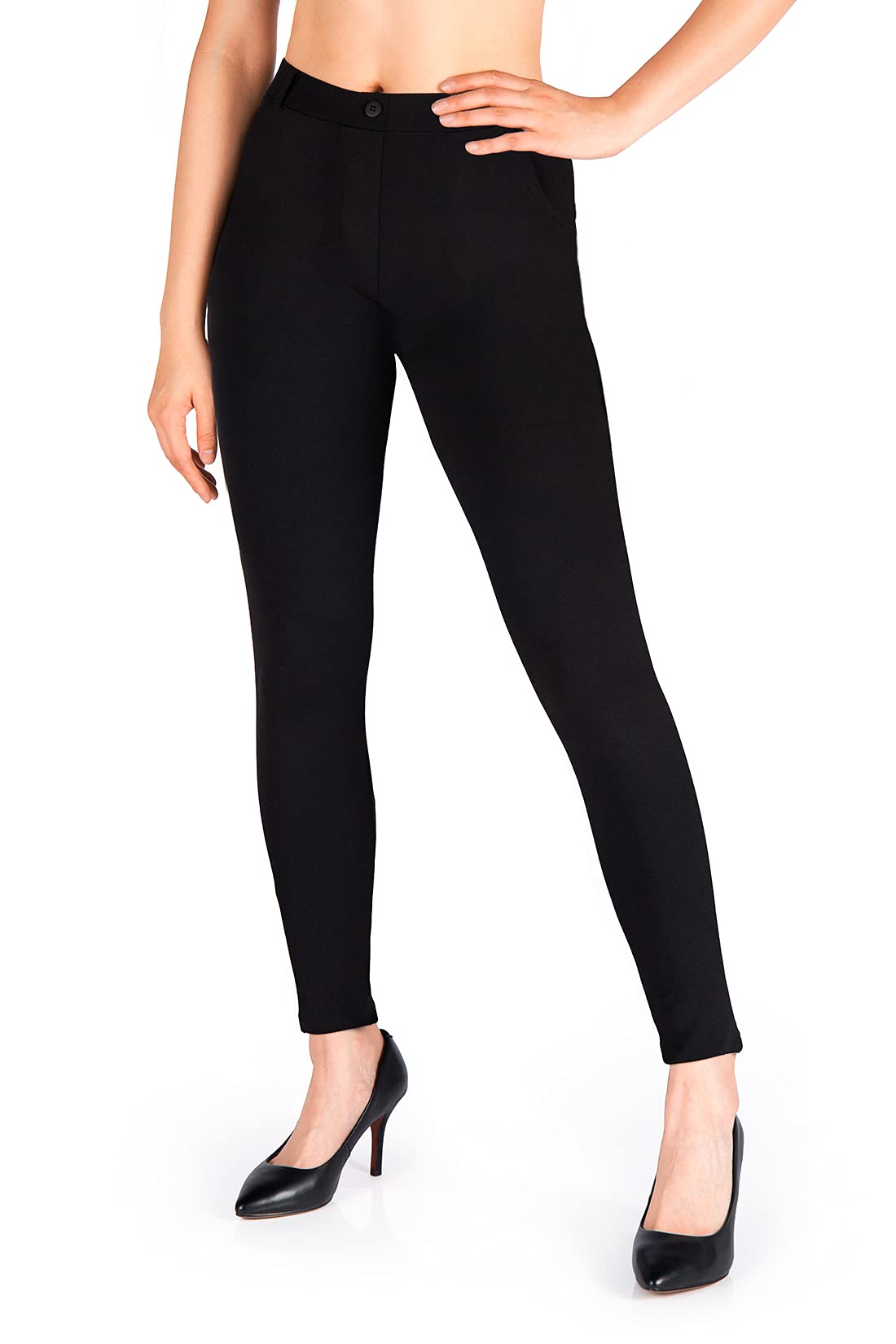Yogipace,Belt Loops,Tall Women's Pull-on Yoga Dress Pants Skinny Work Leggings,31",Black,Size XXL