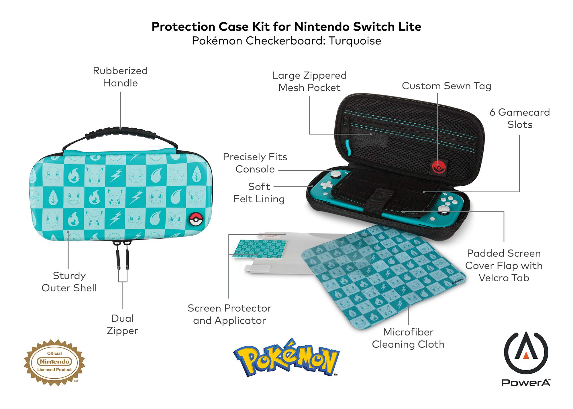 PowerA Protection Case Kit for Nintendo Switch Lite - Pokemon Checkerboard: Turquoise