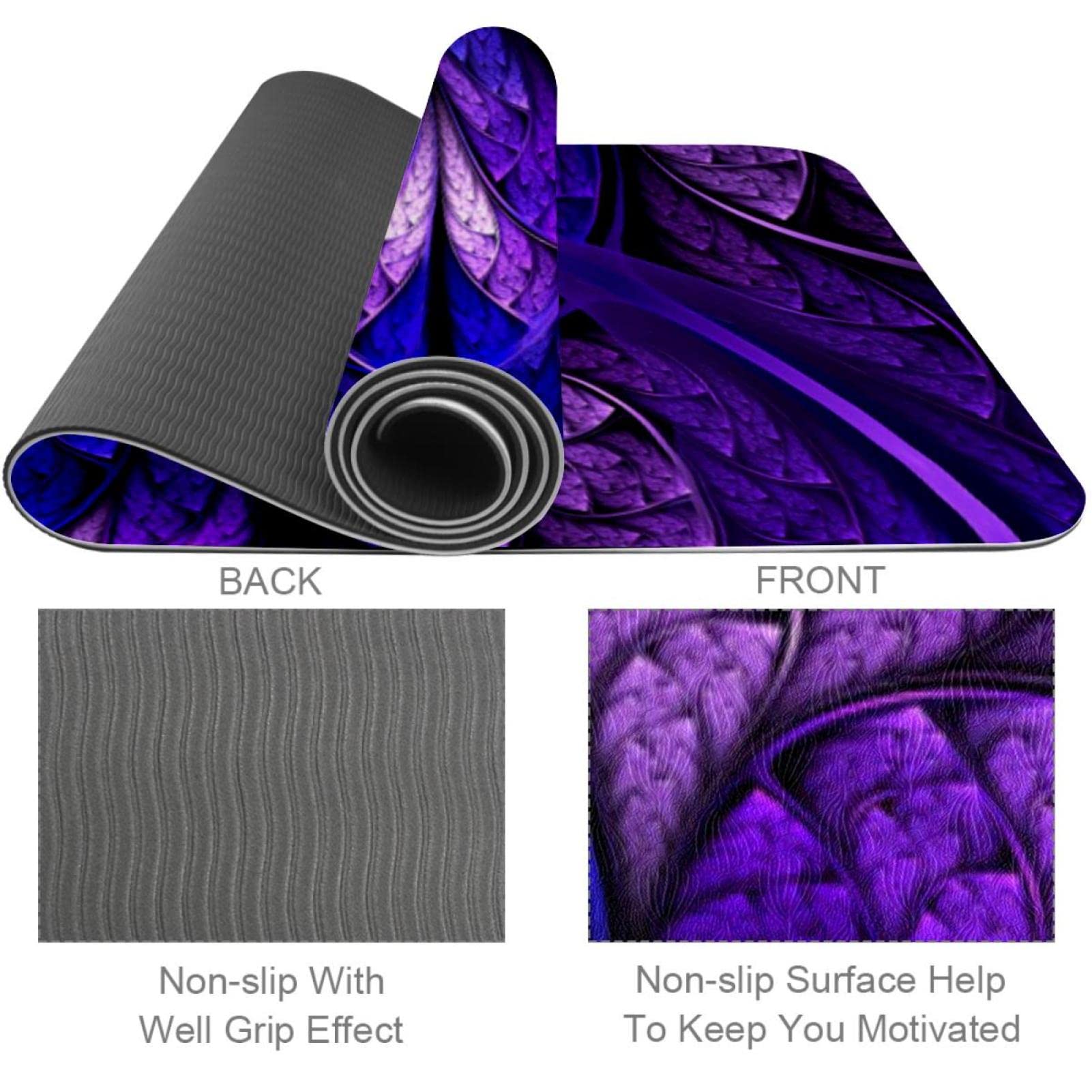 Yoga Mat, Yoga Mats for Home Workout, Workout Mat, Exercise Mats, Pilates Mat, 3D Purple Flowers