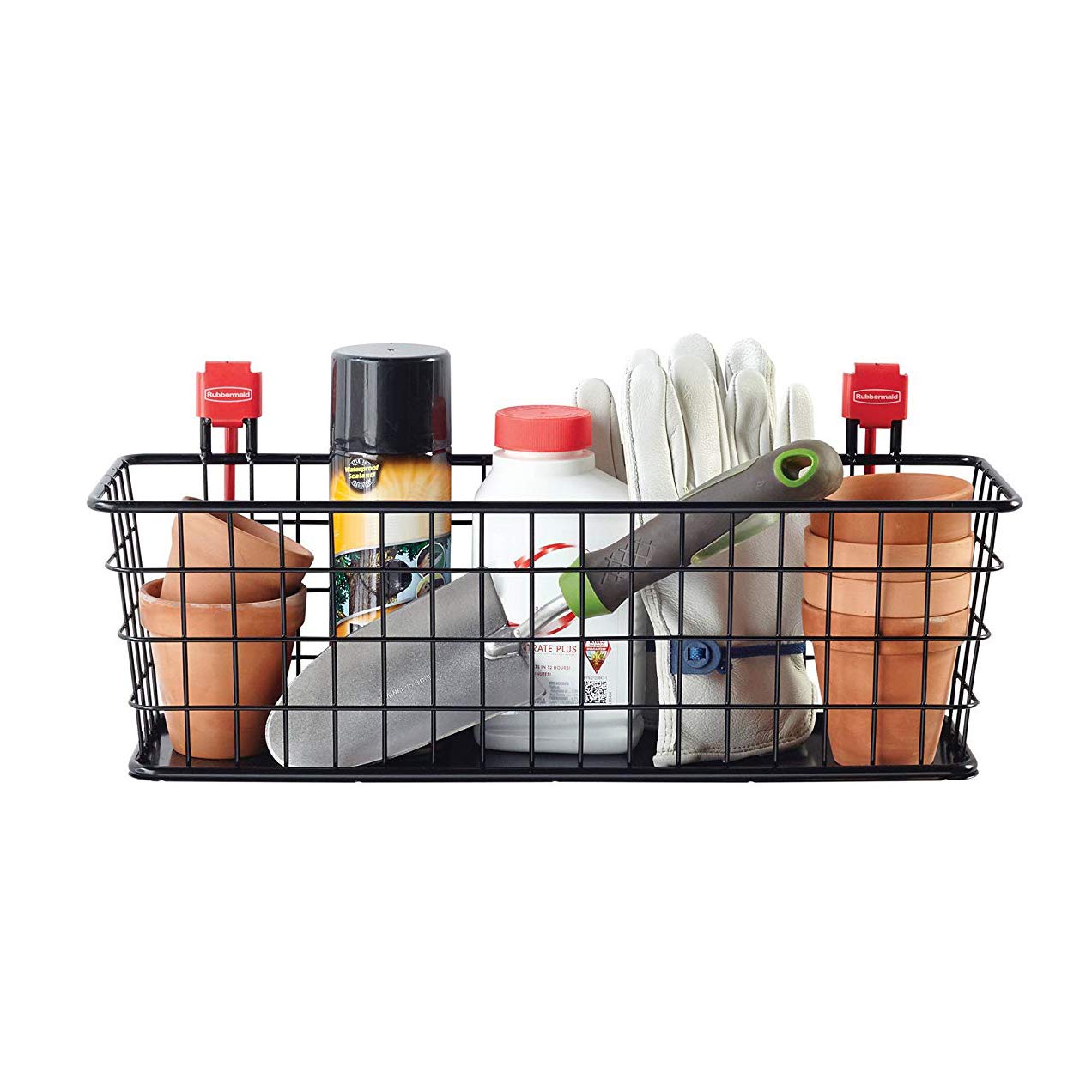 Rubbermaid Outdoor Metal Backyard Storage Accessories Shelf, Black Wall-Mounted Storage Wire Basket Tool Organizer