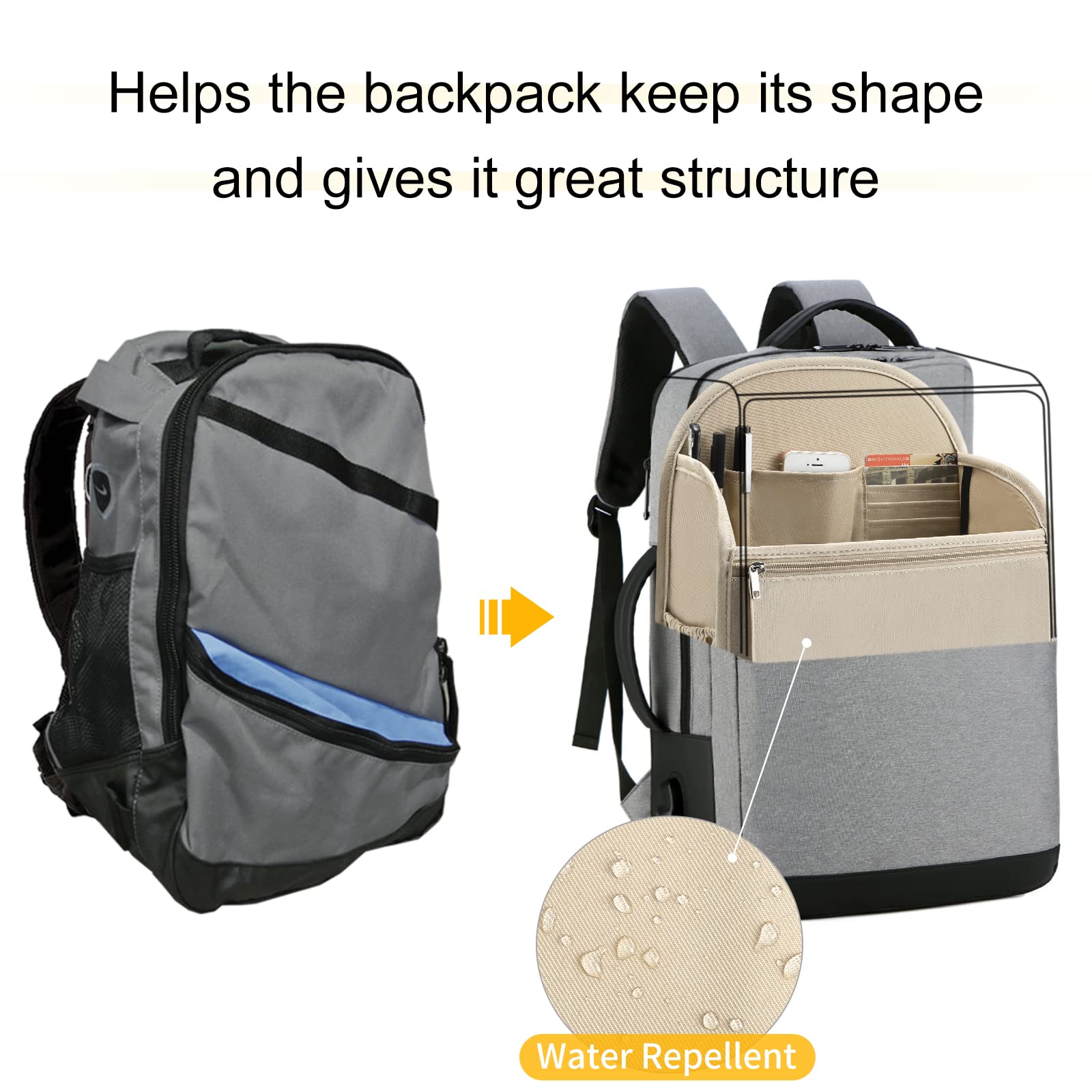 Yoillione Backpack Organizer Insert Large for Women and Men, Beige Travel Backpack Insert Organizer Rucksack Insert with Multi-Pocket