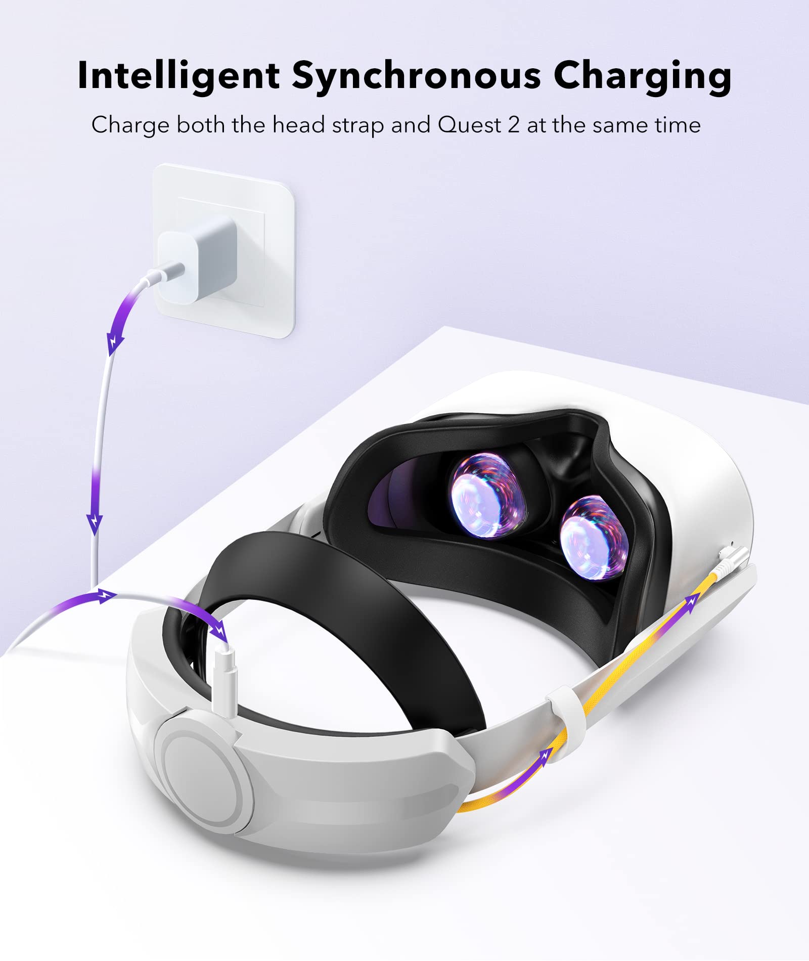 vivaforte Elite Head Strap with Battery Pack for Oculus Quest 2, 6000mAh Extend 4hrs Playtime Fast Charging VR Power, Enhanced Comfort & Relieve Pressure Accessories Head Strap for Meta Quest 2