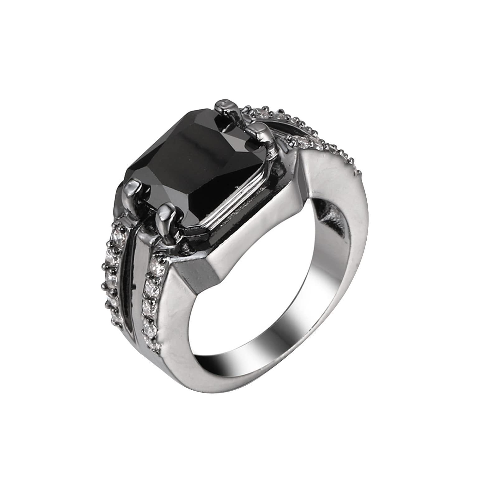 Women Shining Black Crystal Square Shape Ring, Promise Rings Engagement Wedding Band